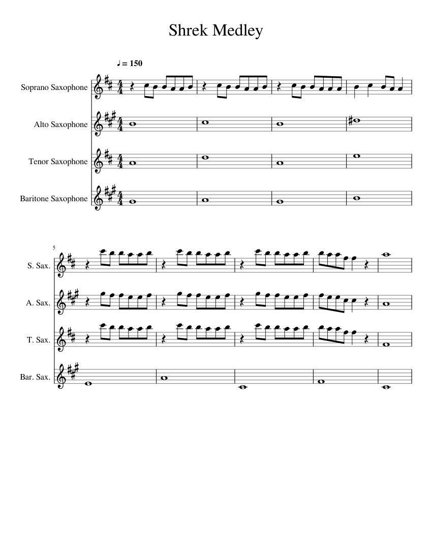 Shrek Medley Sheet music for Saxophone (Alto), Saxophone (Tenor ...