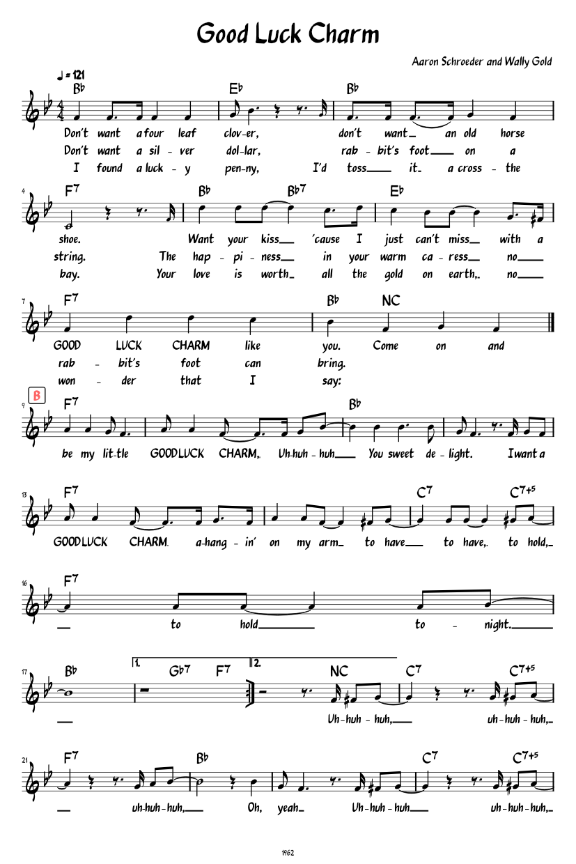 Good Luck Charm (Lead sheet with lyrics ) Sheet music for Piano (Solo ...