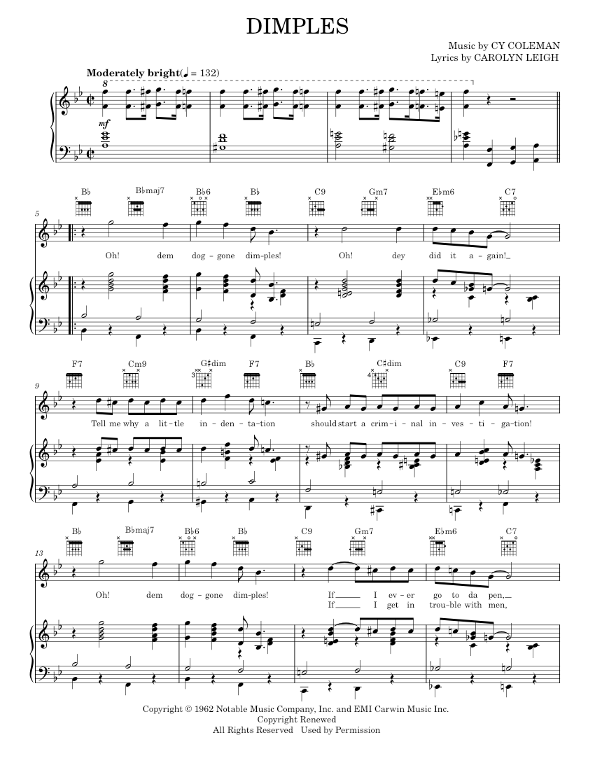 Play Official version of Dimples sheet music by Cy Coleman, Little Me ...