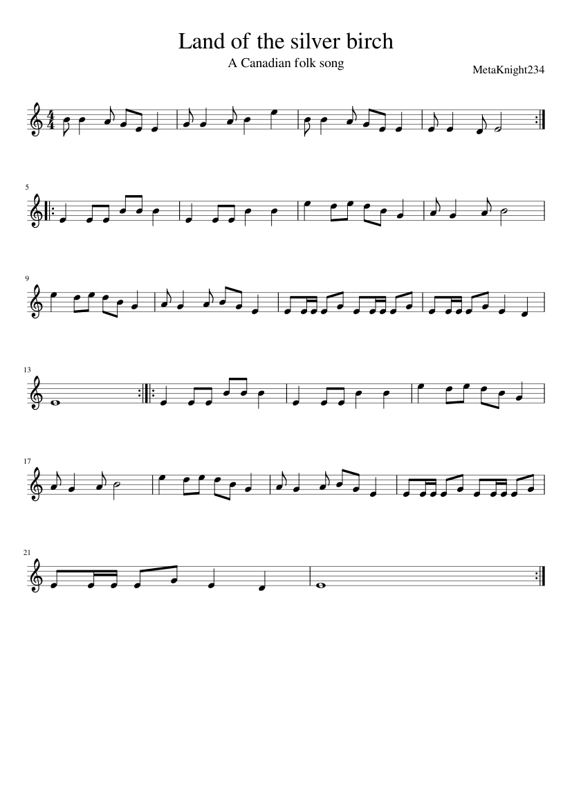 Land of the silver birch Sheet Music for Piano (Solo) Easy | MuseScore.com