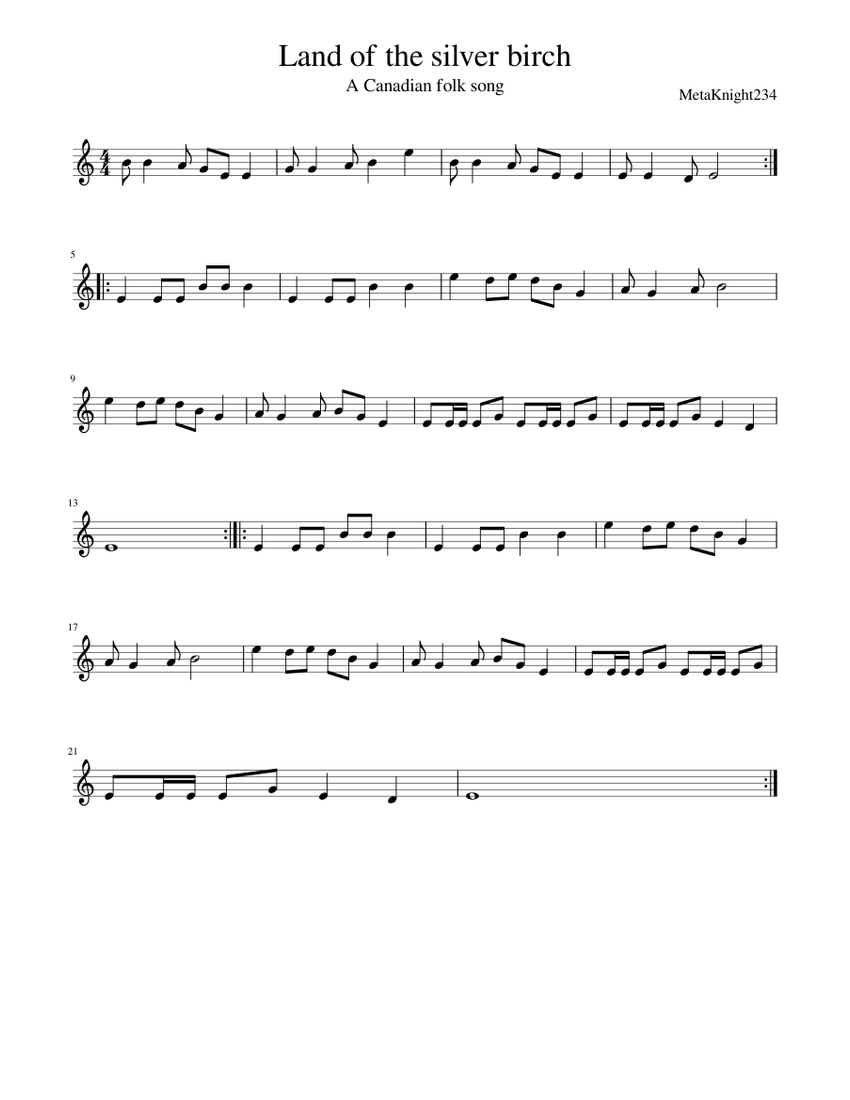 Land of the silver birch Sheet music for Piano (Solo) Easy | Musescore.com