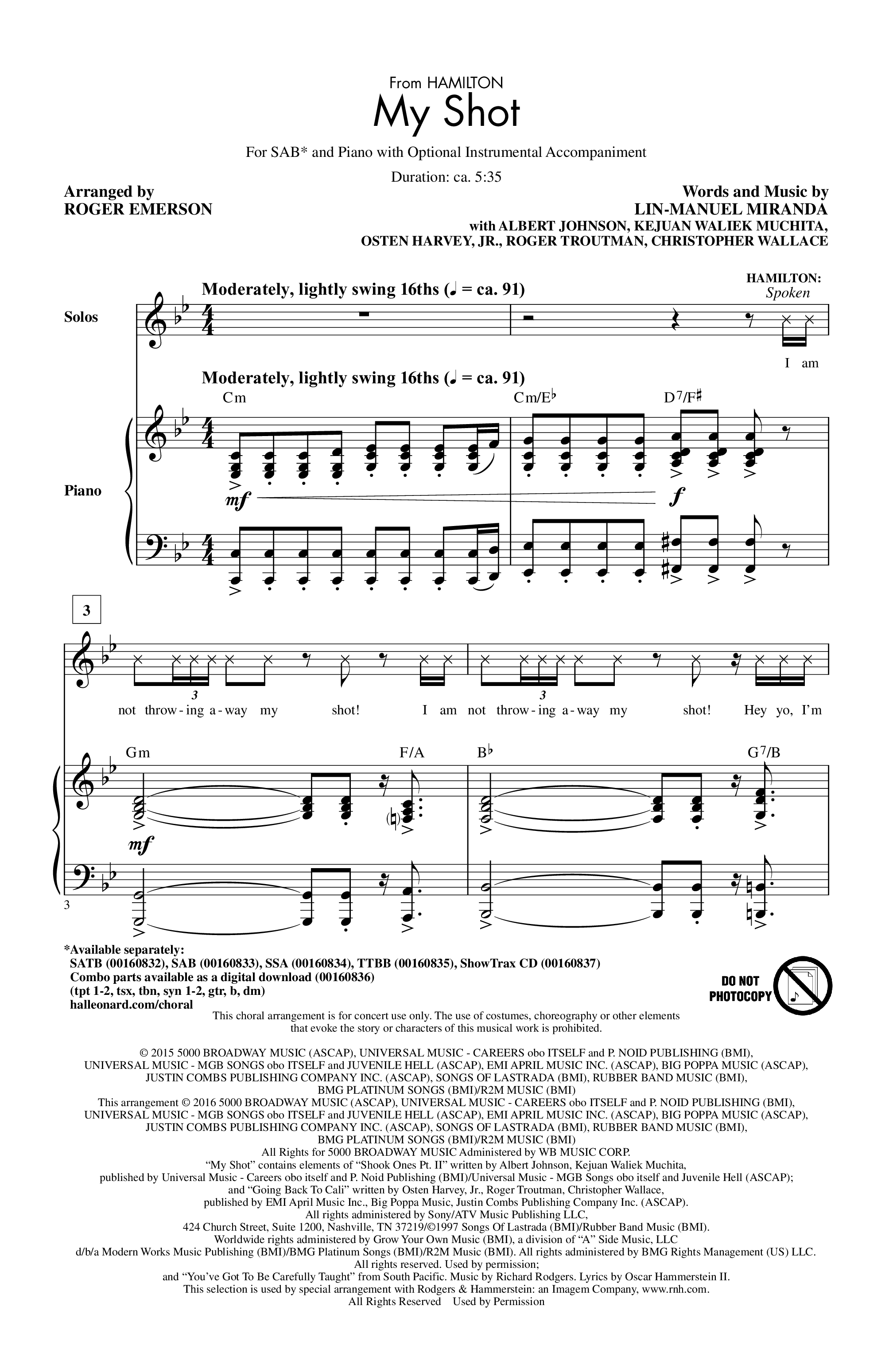 Play Official version of My Shot sheet music by Lin-Manuel Miranda for ...