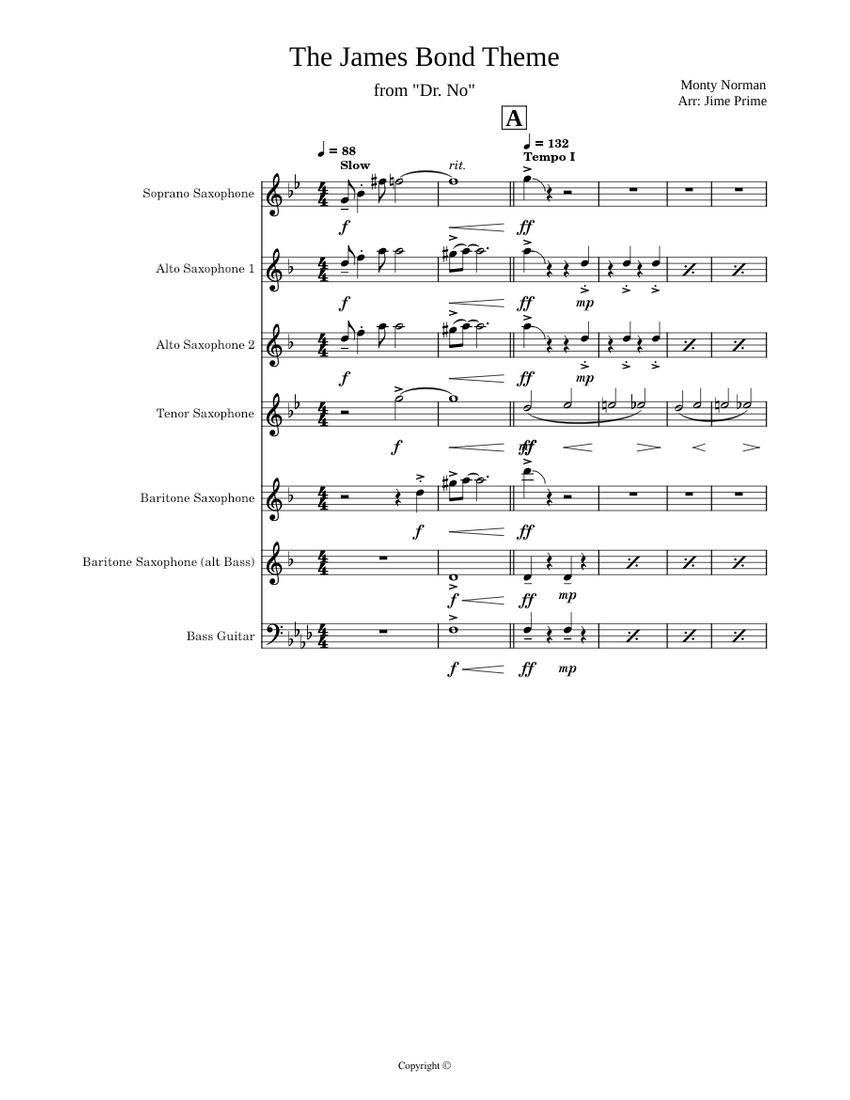 Dr. No - James Bond Theme – Monty Norman & John Barry for Sax Quartet ...