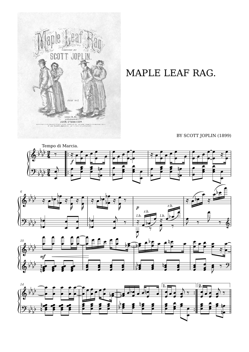 Maple Leaf Rag by Scott Joplin (1899) Sheet music for Piano (Solo ...