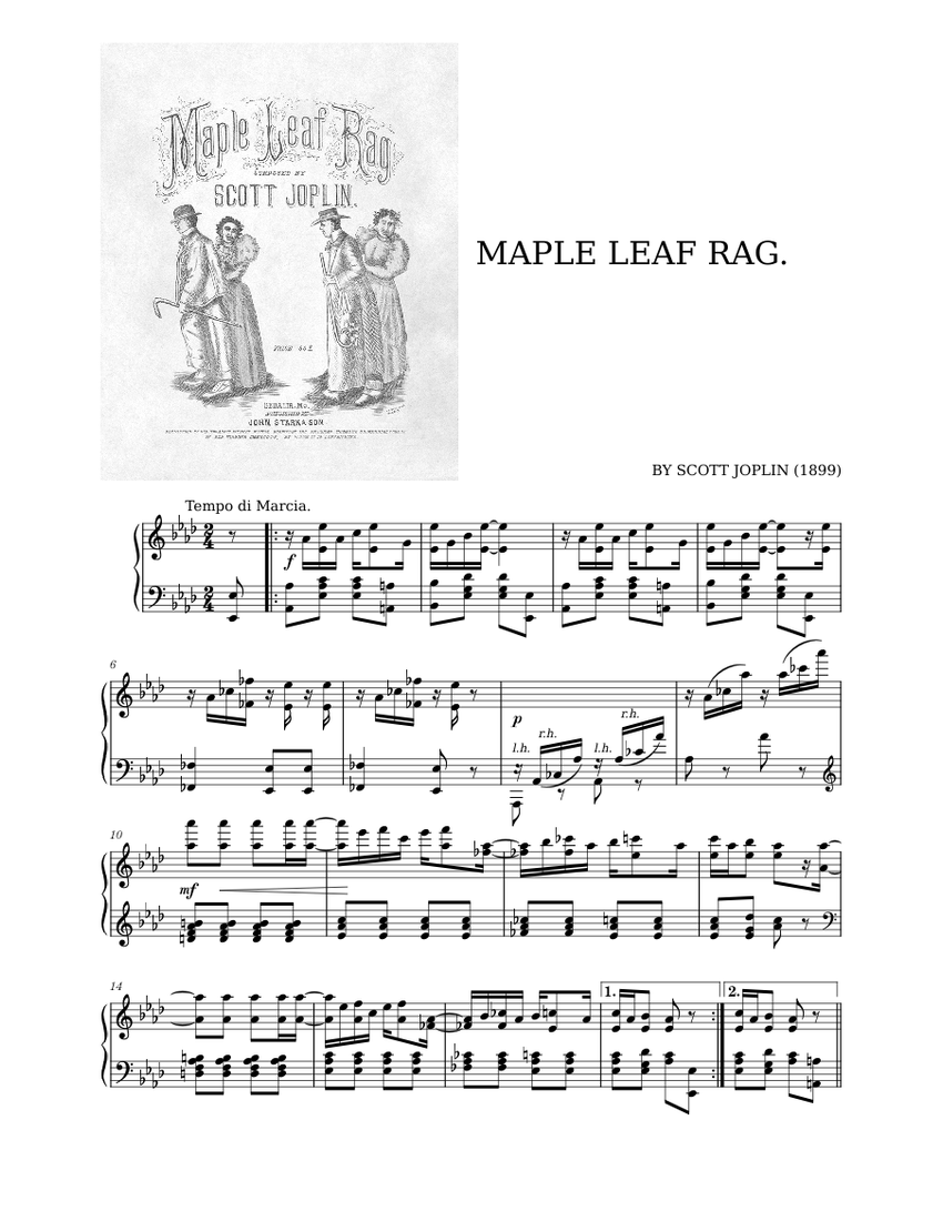 Maple Leaf Rag by Scott Joplin (1899) Sheet music for Piano (Solo ...