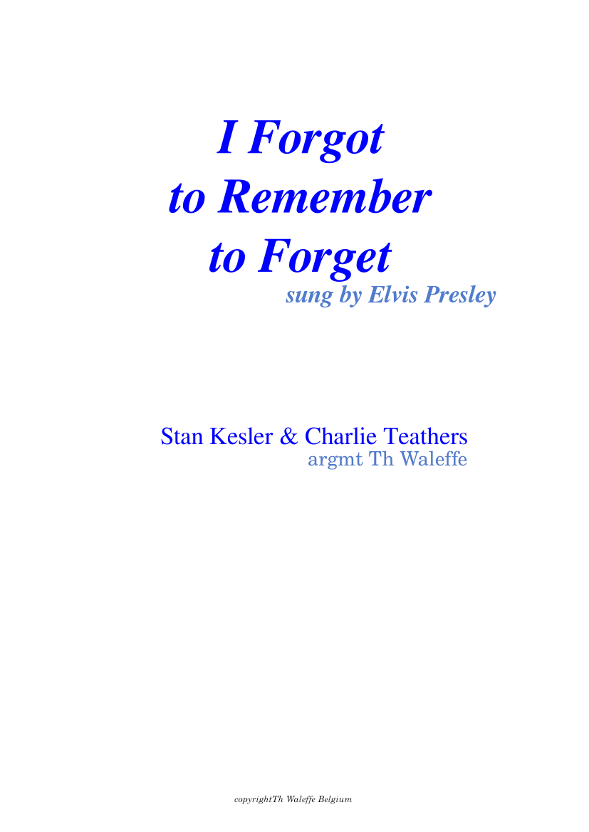 I forgot to remember to forget Sheet Music for Piano, Trombone ...
