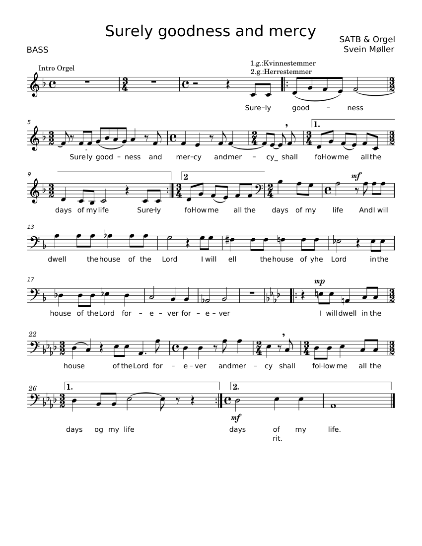Surely Goodness and Mercy - Svein Møller Sheet Music for Piano (Solo ...