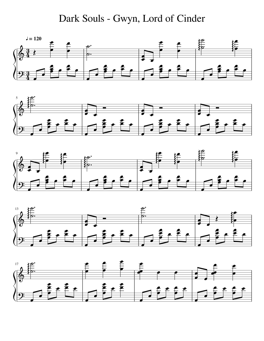 Dark Souls Gwyn Lord of Cinder Sheet music for Piano (Solo) | Musescore.com