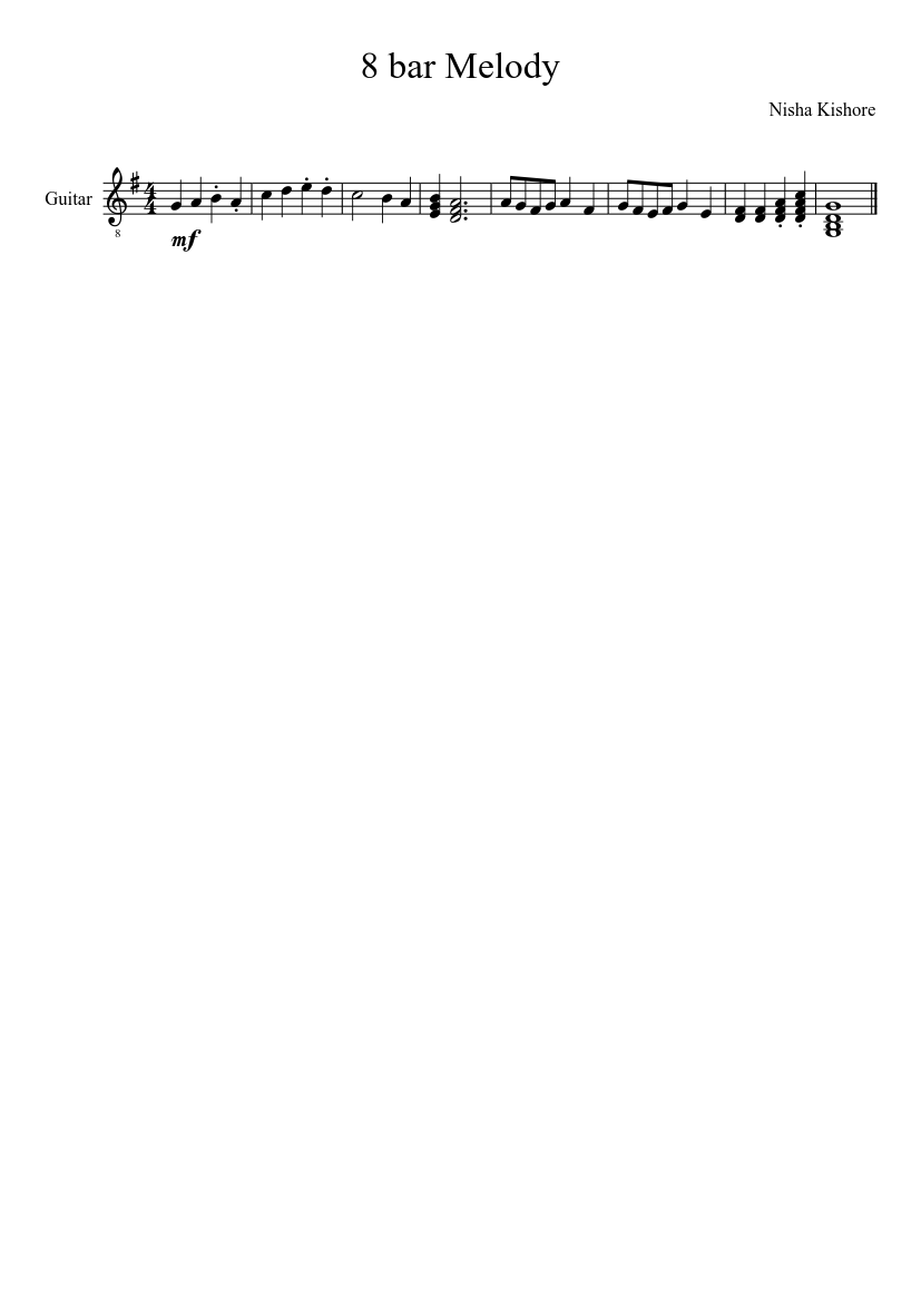 8 bar Melody Sheet Music for Guitar (Solo) | MuseScore.com