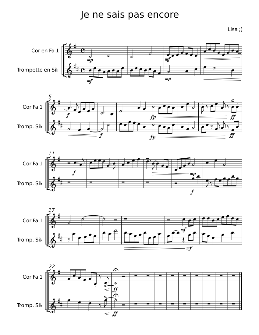 Je ne sais pas - Jacques Brel Sheet music for French horn, Trumpet other (Brass Duet ...