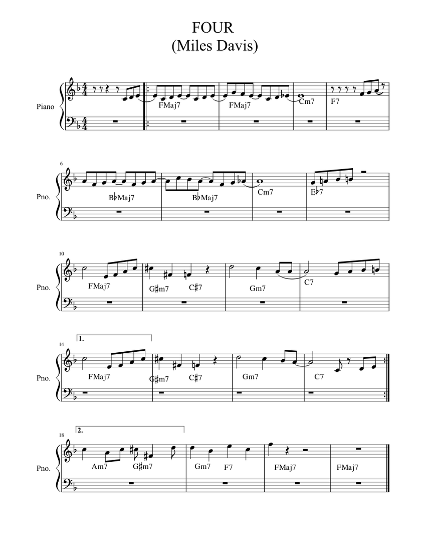 FOUR (Miles Davis) Sheet music for Piano (Solo) | Musescore.com