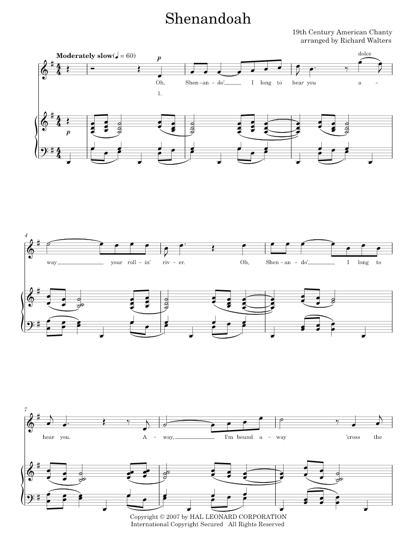 shenandoah Sheet music for Piano, Vocals by Misc Traditional Official | MuseScore.com