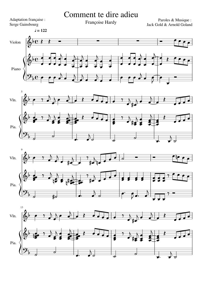 Comment te dire adieu Sheet music for Piano, Violin (Solo) | Musescore.com
