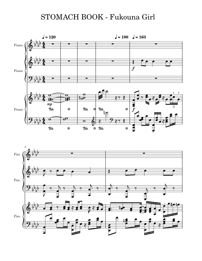 STOMACH BOOK - Fukouna Girl Piano Ver. Sheet Music for Piano (Mixed ...