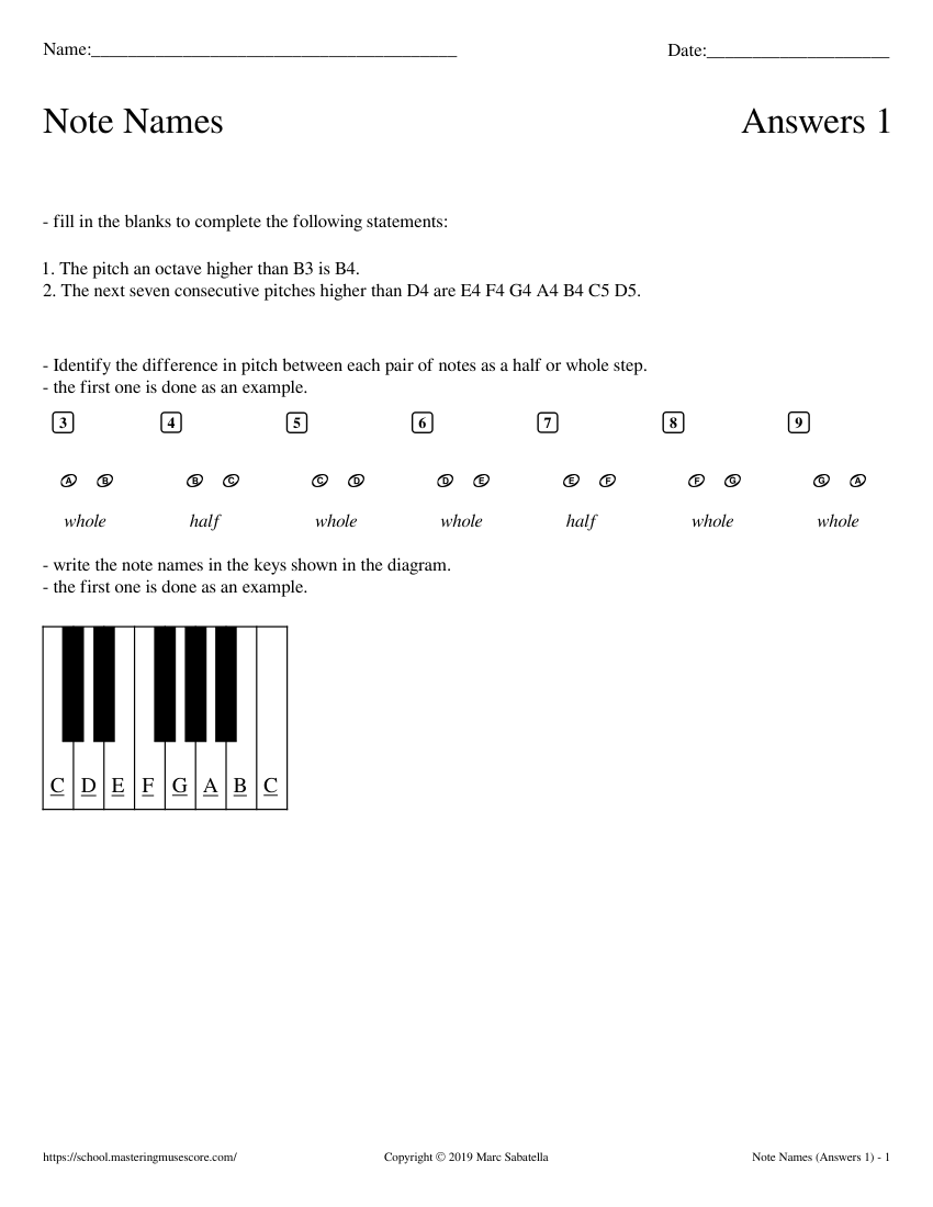 Note Names (Answers 1) Sheet music for Piano (Solo) | Musescore.com