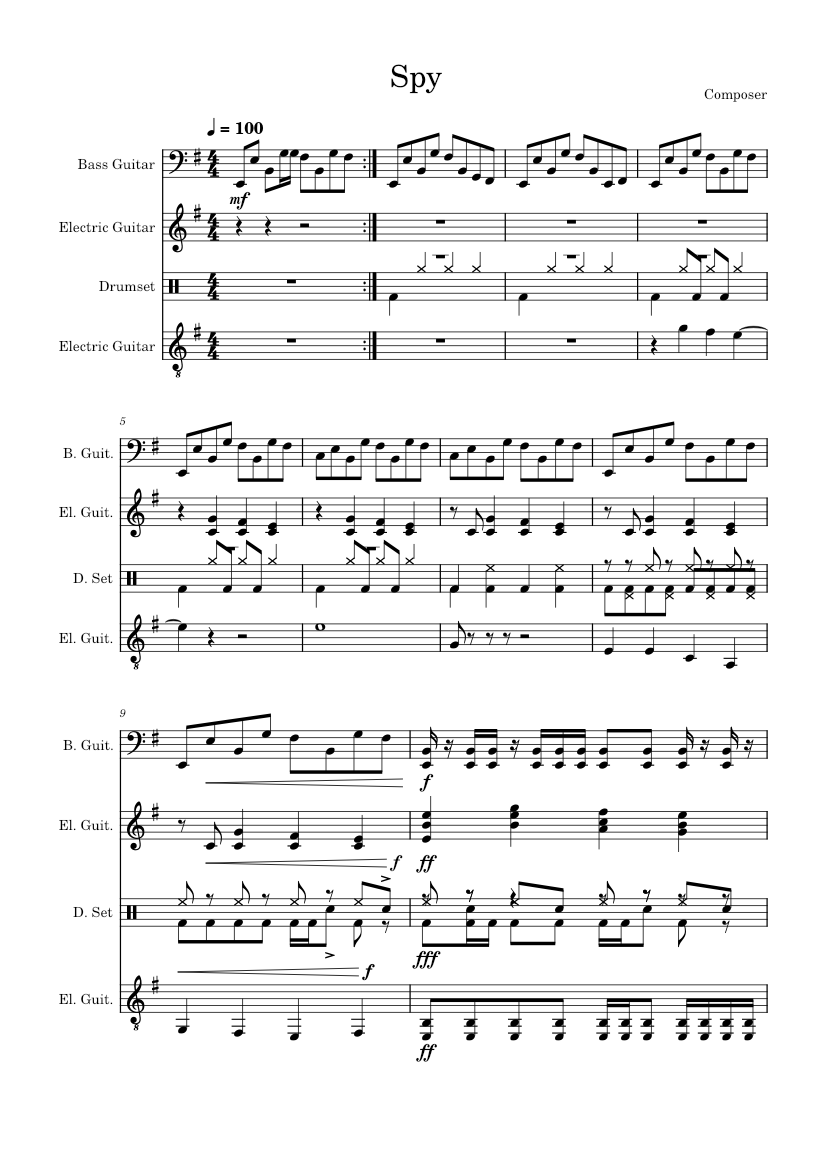 Spy Sheet music for Guitar, Bass guitar, Drum group (Mixed Quartet ...