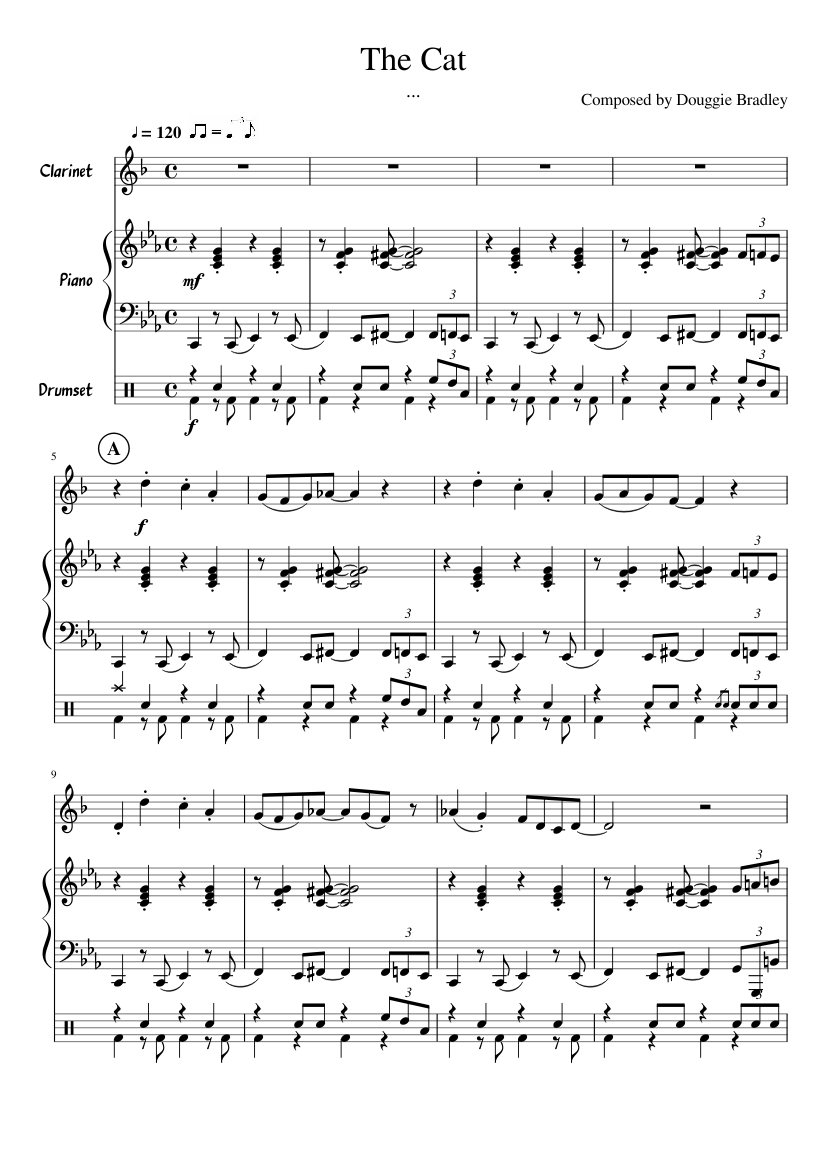 The Cat Sheet music for Piano, Clarinet in b-flat, Drum group (Mixed ...