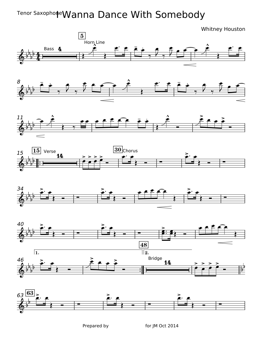 I wanna dance with somebody - Whitney Houston Sheet music for Saxophone ...