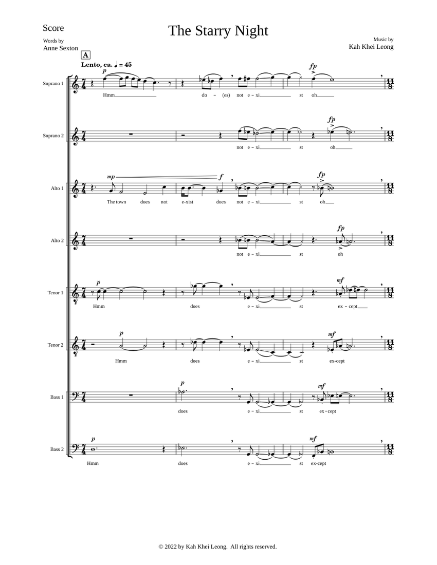 The Starry Night Sheet music for Soprano, Alto, Tenor, Bass voice ...