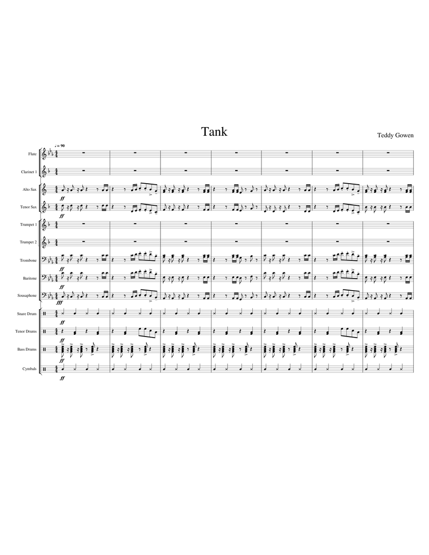 Tank Sheet music for Trombone, Flute, Clarinet in b-flat, Saxophone ...