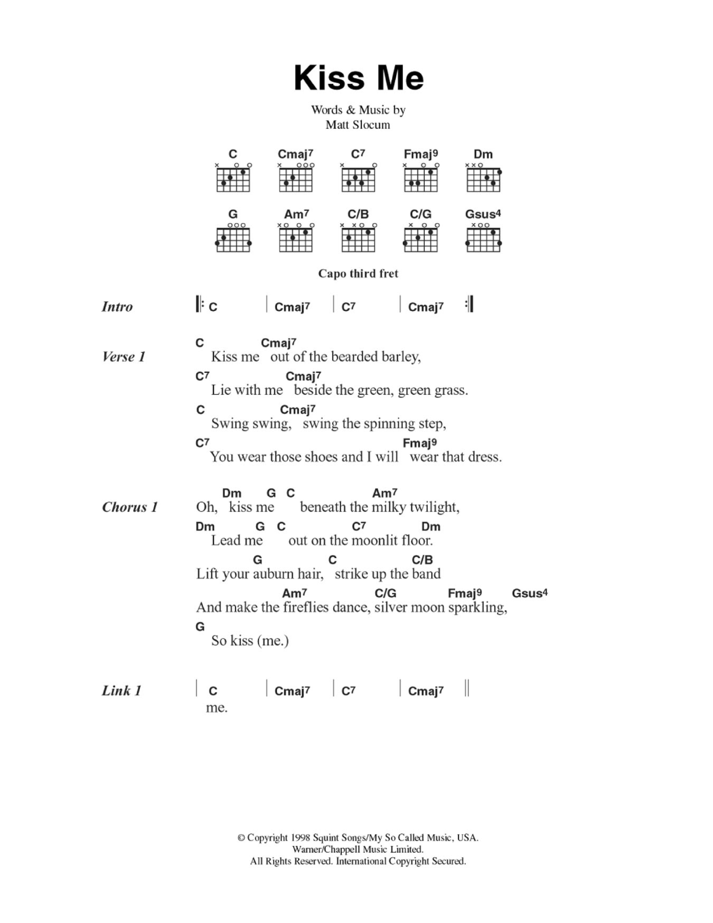 kiss me Sheet music for Vocals, Guitar by Sixpence None the Richer ...