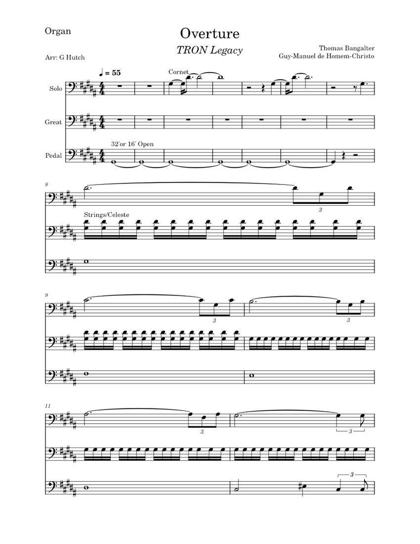 Overture - TRON Legacy – Organ Arrangement Sheet music for Cello ...