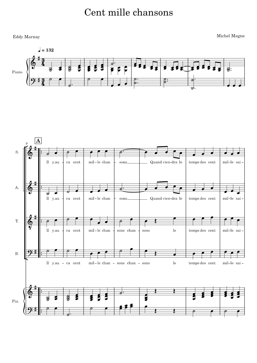 Cent mille chansons SATB piano Sheet music for Piano, Strings group ...