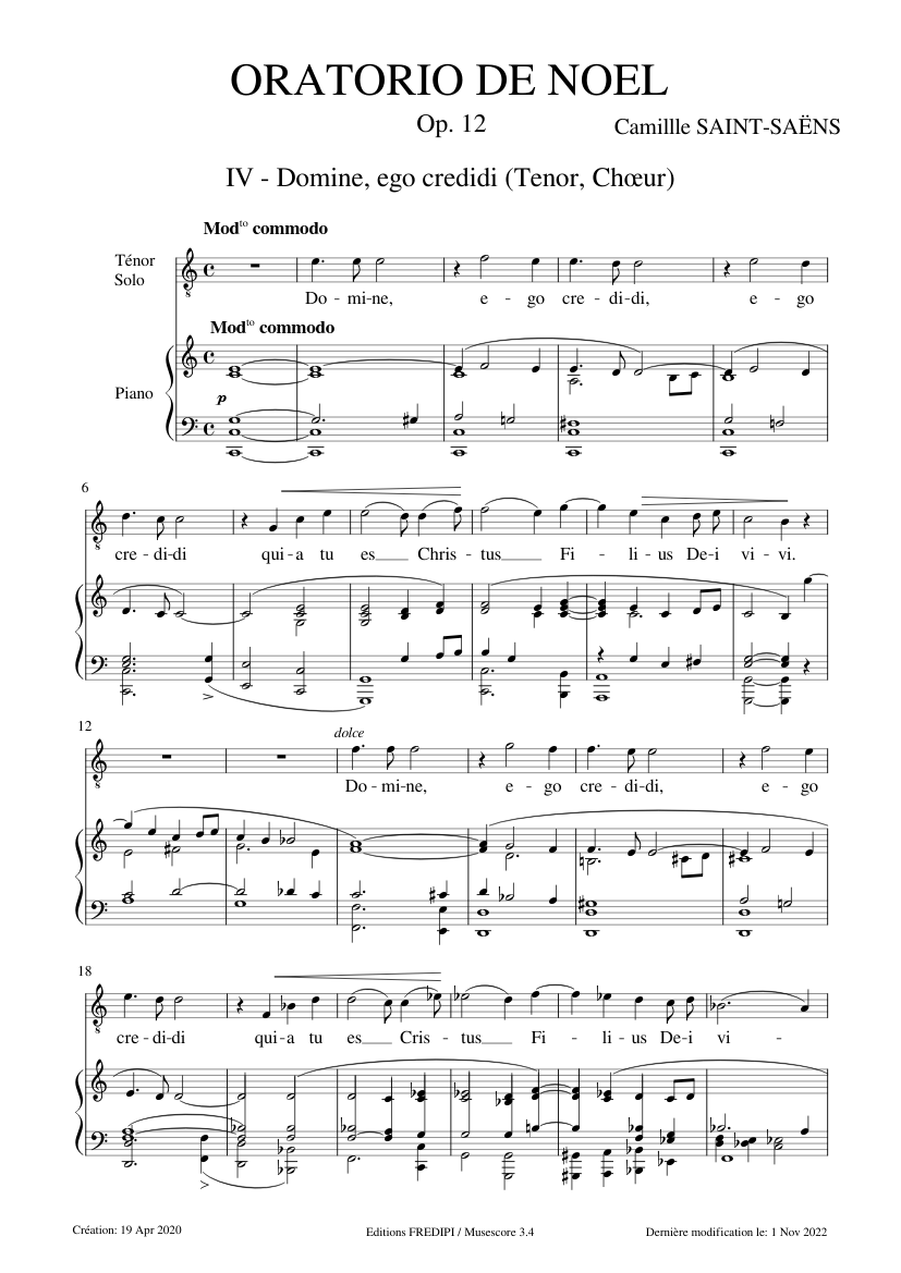 Oratorio de Noël, Op.12, Domine, ego credidi (Vocal score) de Camille ...