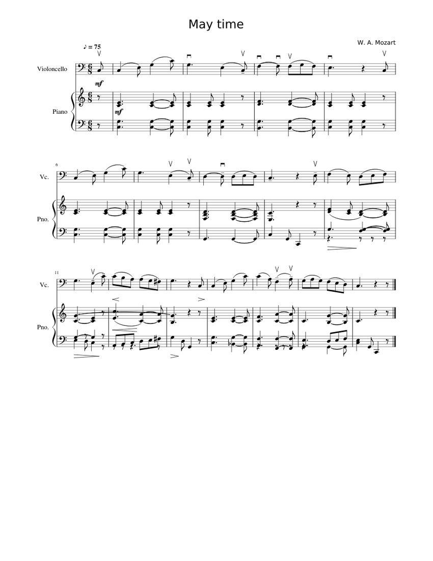 May time Sheet music for Cello, Piano (Solo) | Musescore.com
