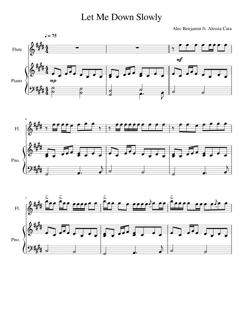 Let Me Down Slowly Sheet Music for Piano, Flute (Solo) | MuseScore.com