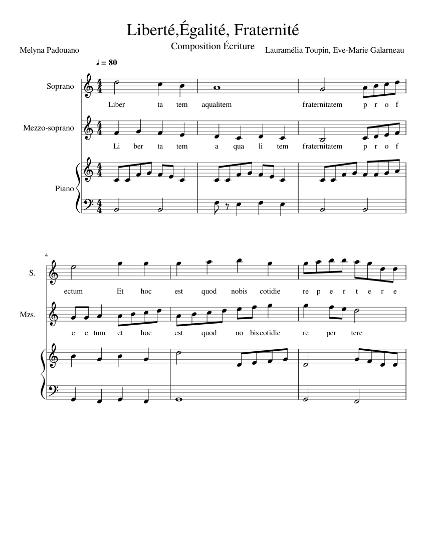 Liberté,Égalité, Fraternité Sheet music for Piano, Soprano, Mezzo ...