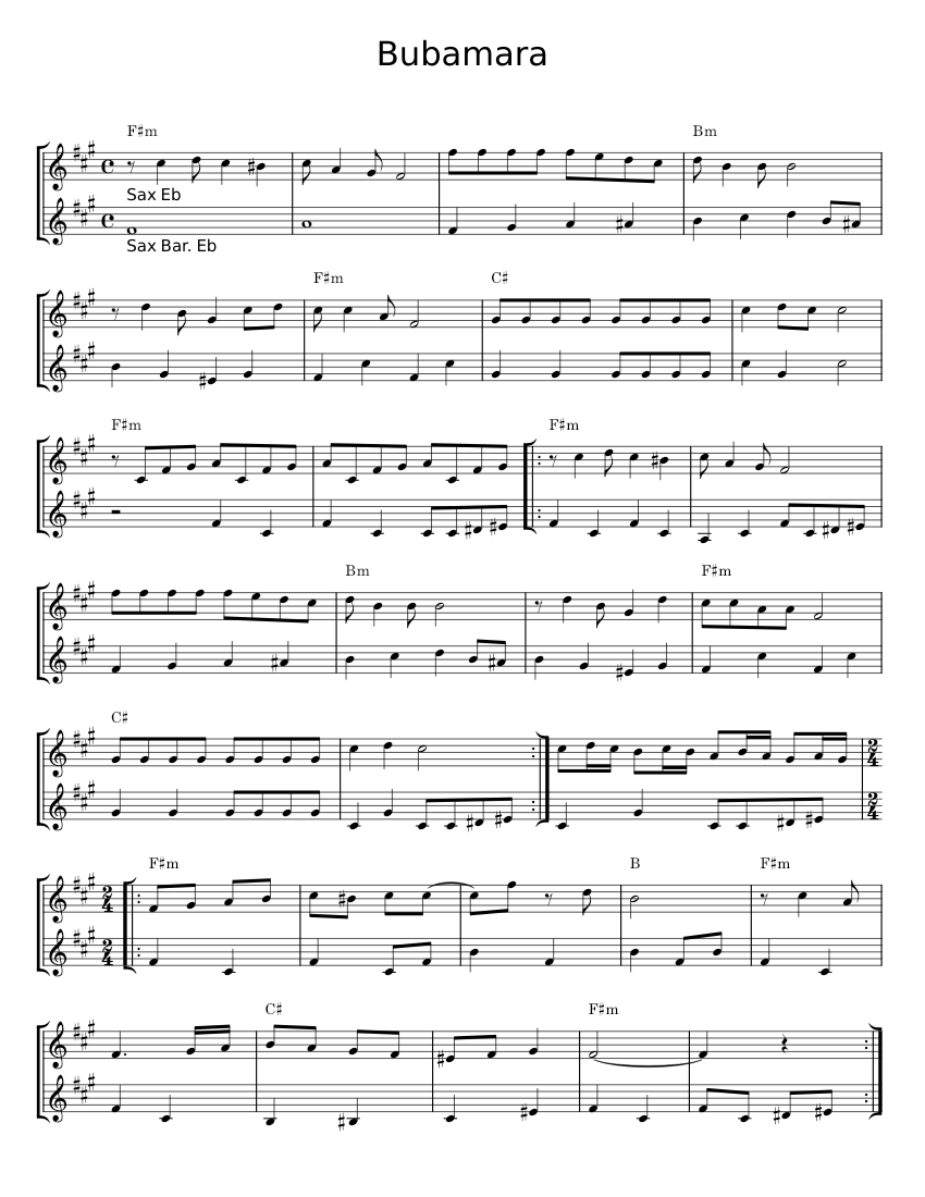 Bubamara - Goran Bregovic Sheet music for Saxophone alto, Saxophone baritone (Woodwind Duet ...