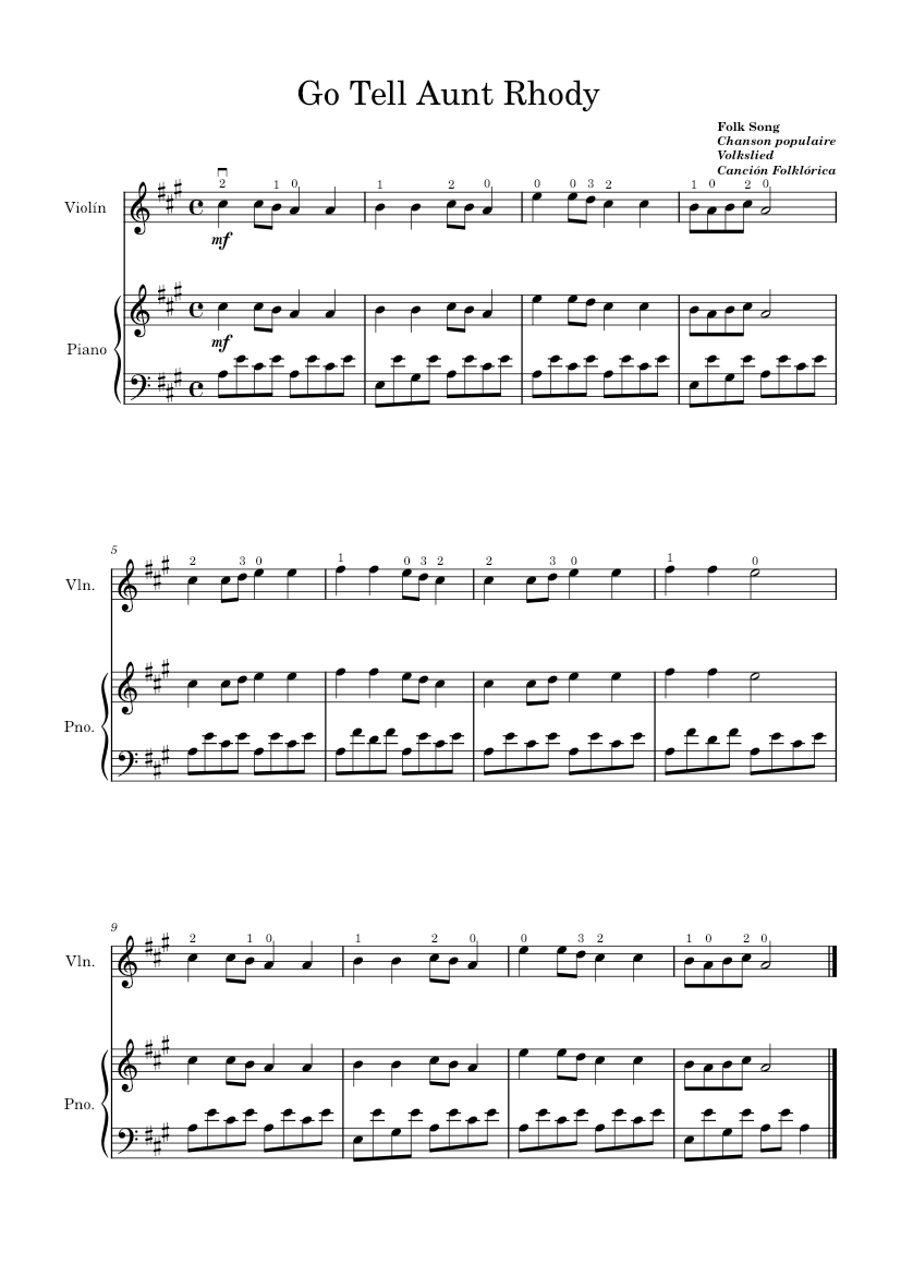 Suzuky Violin - Go Tell Aunt Rhody Sheet Music for Piano, Violin (Solo ...