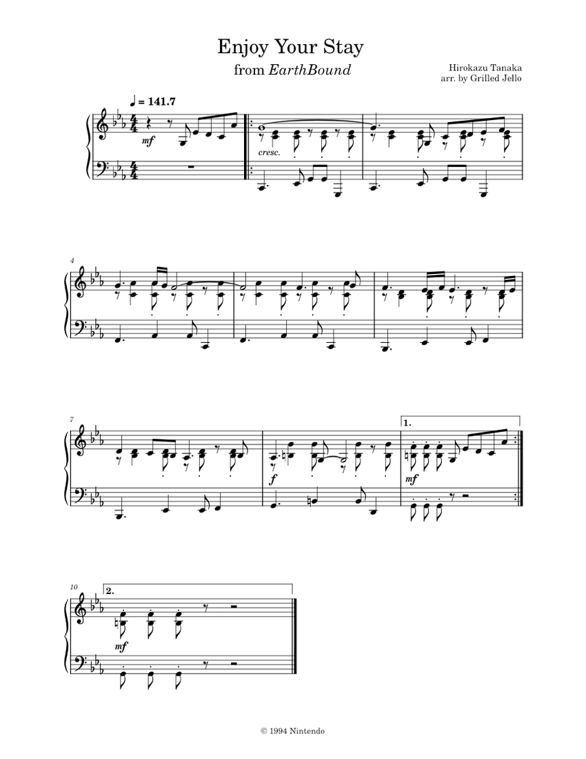 Enjoy Your Stay - EarthBound Sheet music for Piano (Solo) | Musescore.com
