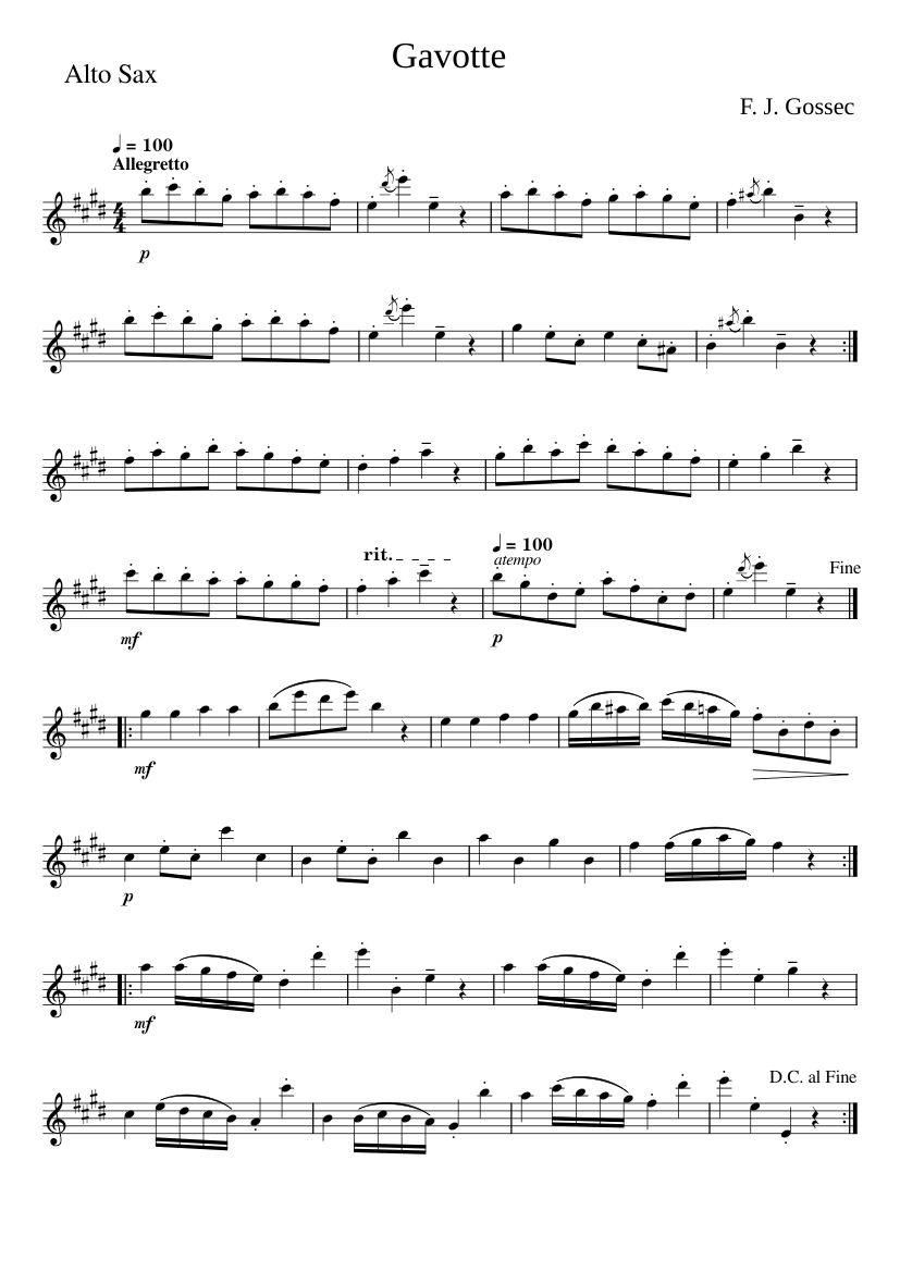 Gossec Gavotte Sheet Music for Saxophone alto (Solo) | MuseScore.com