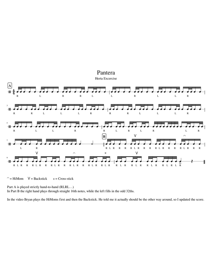 Pantera Sheet music for Snare drum (Solo) | Musescore.com