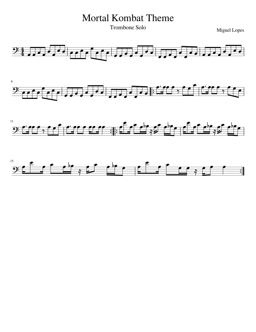 Mortal Kombat Theme Sheet music for Trombone (Solo) | Musescore.com