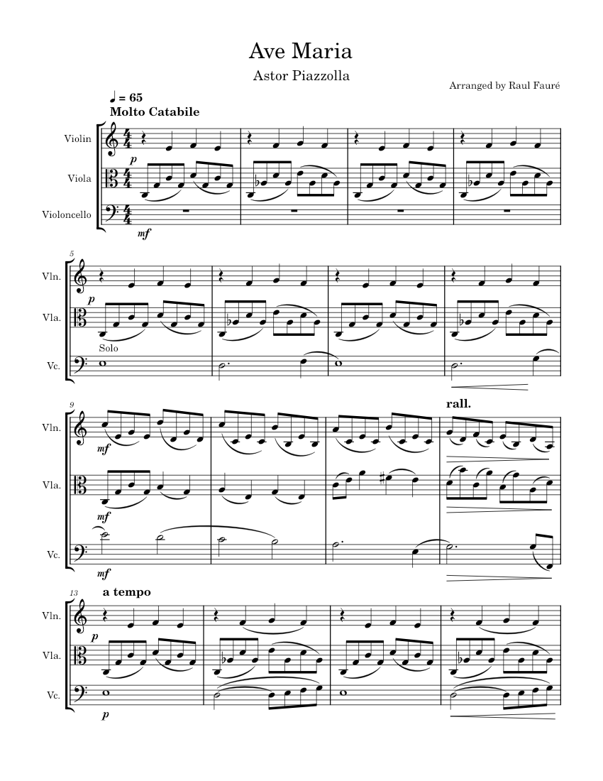 Ave Maria – Astor Piazzolla Ave Maria Sheet music for Violin, Viola, Cello (String Trio ...