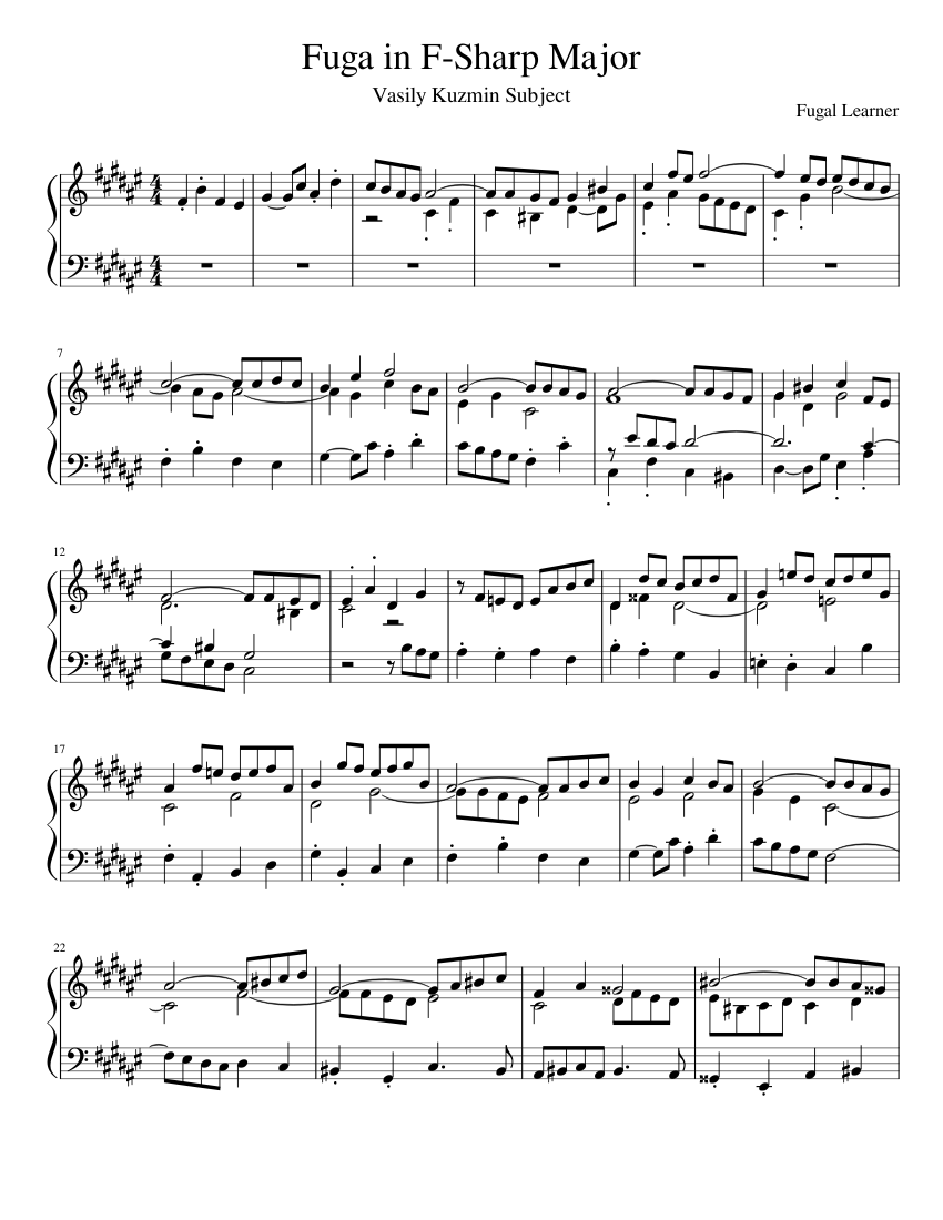 Fuga F-Sharp Major Sheet music for Piano (Solo) Easy | Musescore.com