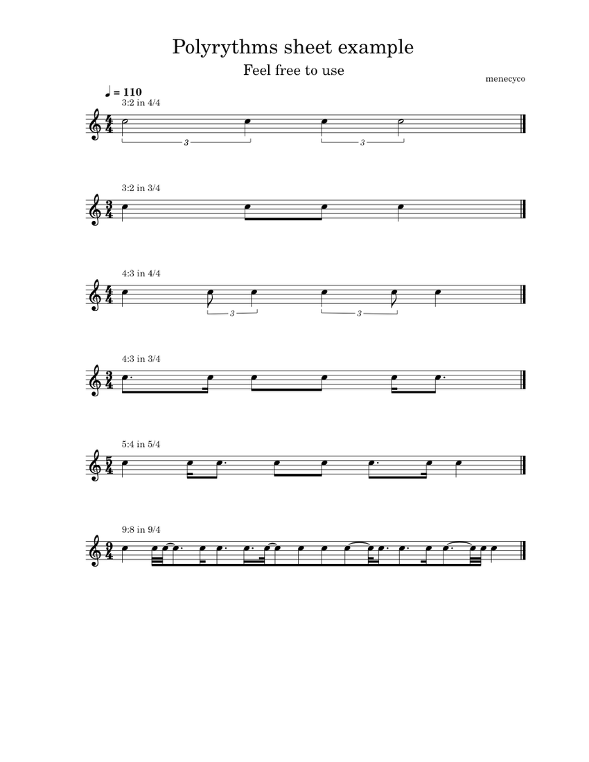 polyrythms sheet example - piano tutorial