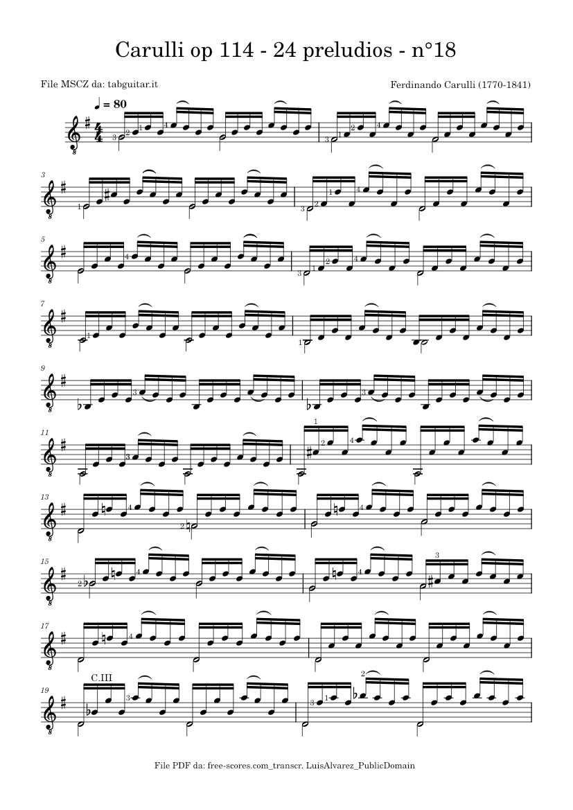 Carulli op 114 - 24 preludios - n°18 Sheet music for Guitar (Solo ...