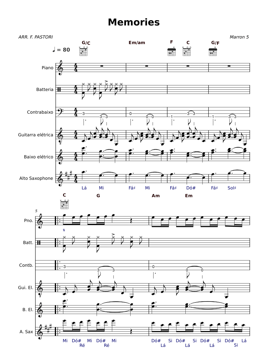 Memories - Marron 5 Sheet Music and Tab with Chords for Piano ...