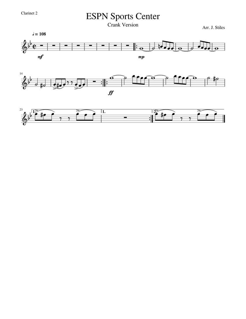 ESPN Sports Center Clarinet 2 Sheet music for Clarinet in b-flat (Solo ...
