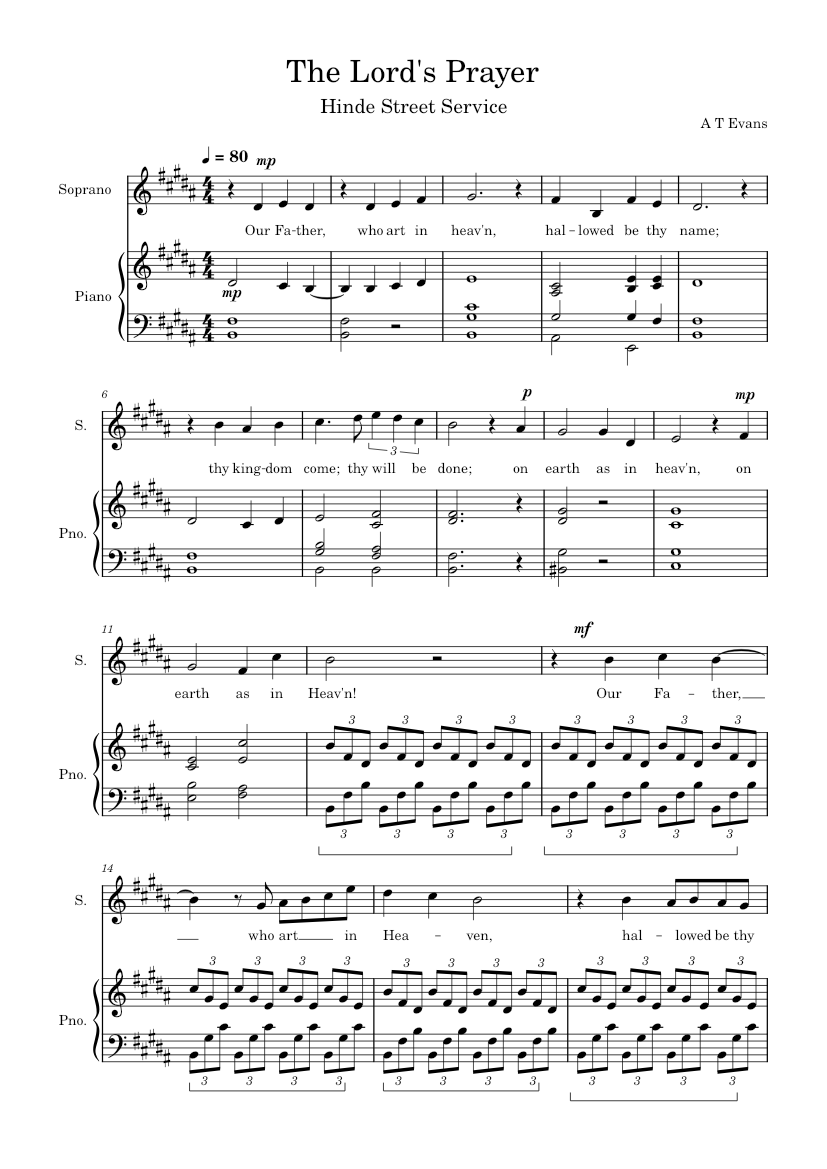 Lord's Prayer Sheet music for Piano, Synthesizer (Piano-Voice ...