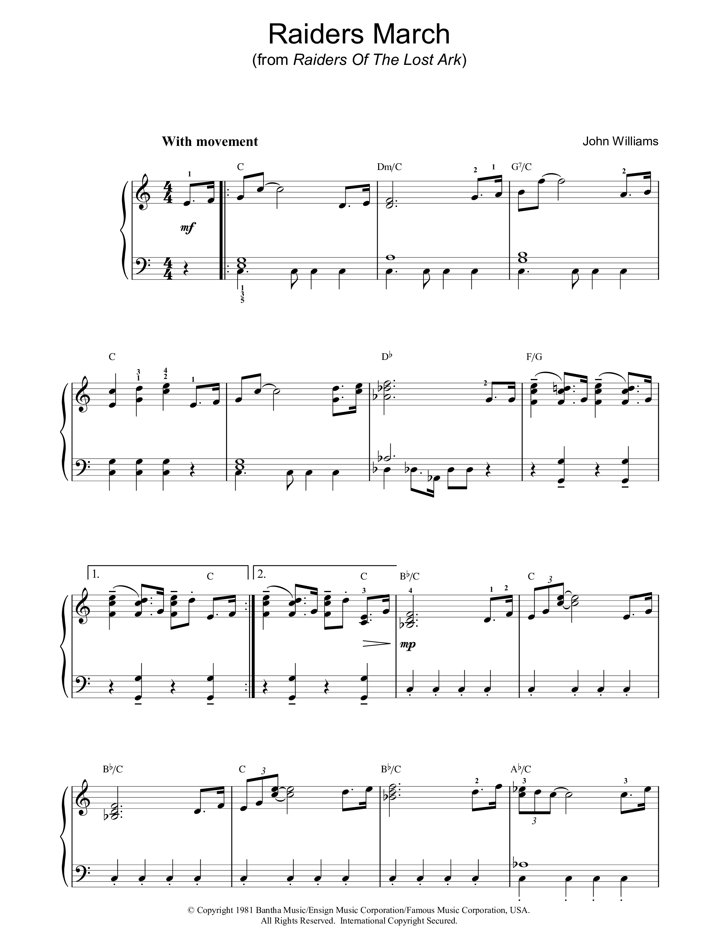 Play Official version of Raiders March sheet music by John Williams for ...