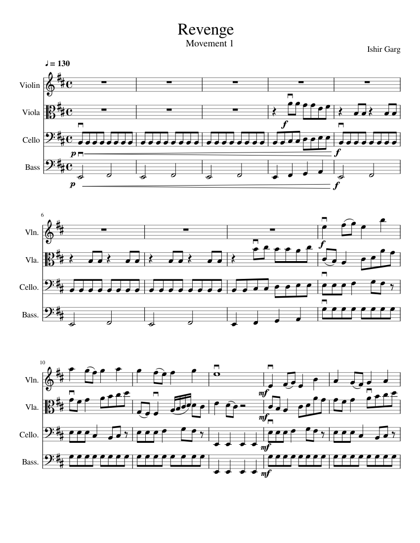 Revenge Movement 1 Sheet music for Contrabass, Violin, Viola, Cello ...