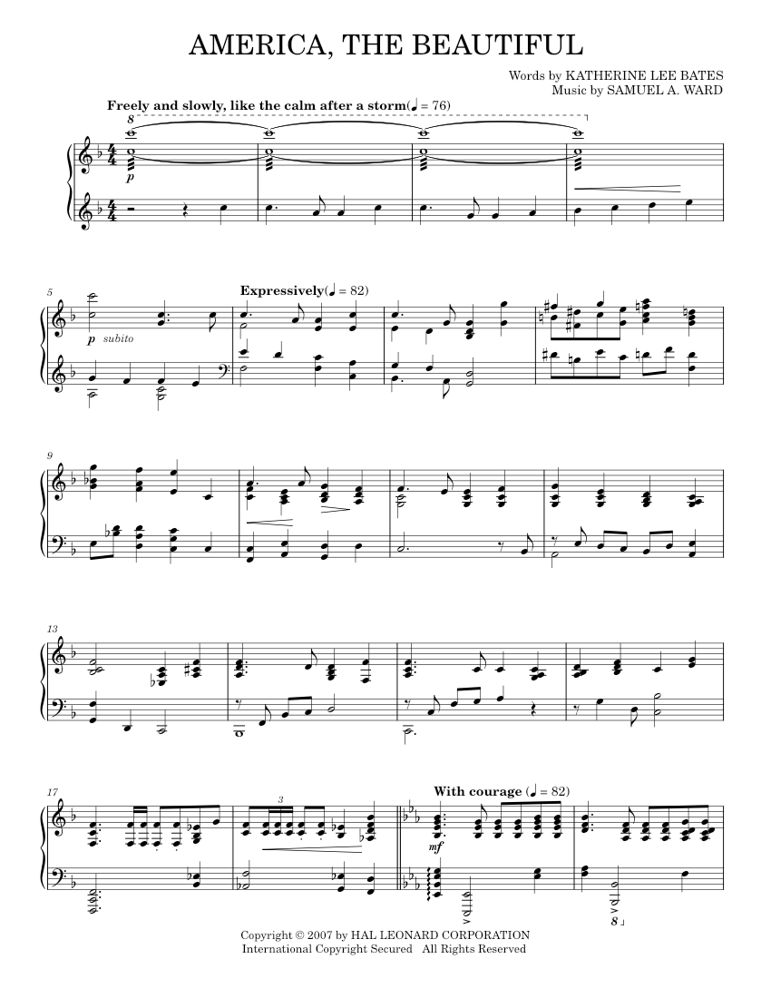 Play Official version of America the Beautiful Sheet Music by Katharine ...