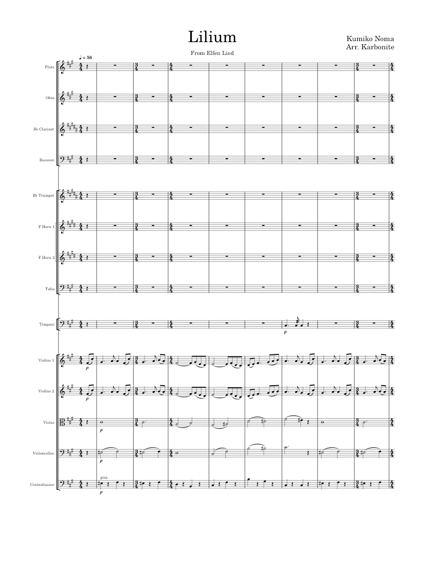Lilium (Elfen Lied OST) – Elfen Lied Sheet music for Tuba, Flute, Oboe, Clarinet in b-flat ...