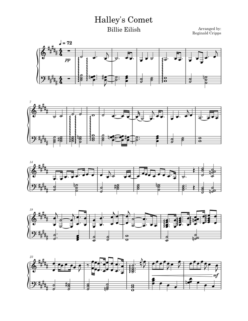 Halley's Comet – Billie Eilish Sheet music for Piano (Solo) | Musescore.com