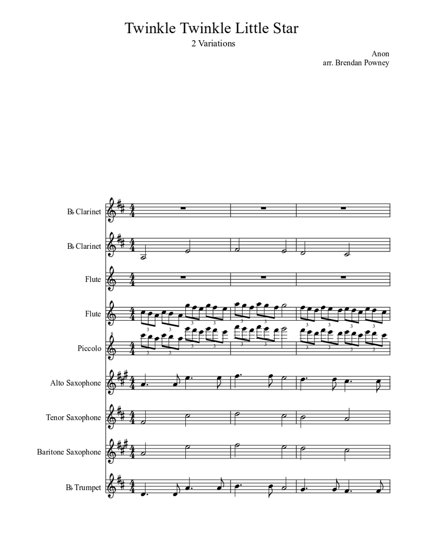 2 Variations of Twinkle Twinkle Little Star Sheet music for Flute, Oboe ...